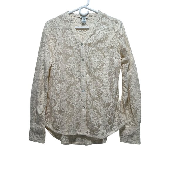 Sundance | Tops | Sundance Floral Lace Button Down Top Small Beige Long ...